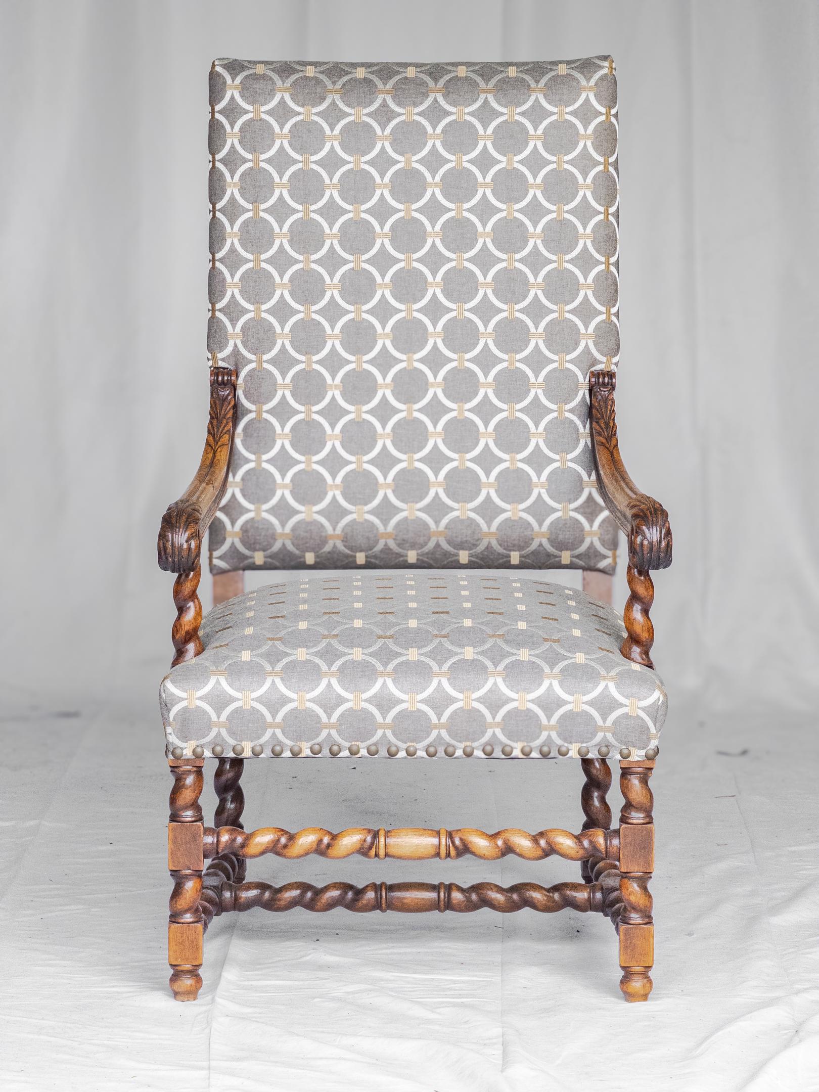 19th Century French Louis XIII Baroque Style Upholstered Barley Twist ...