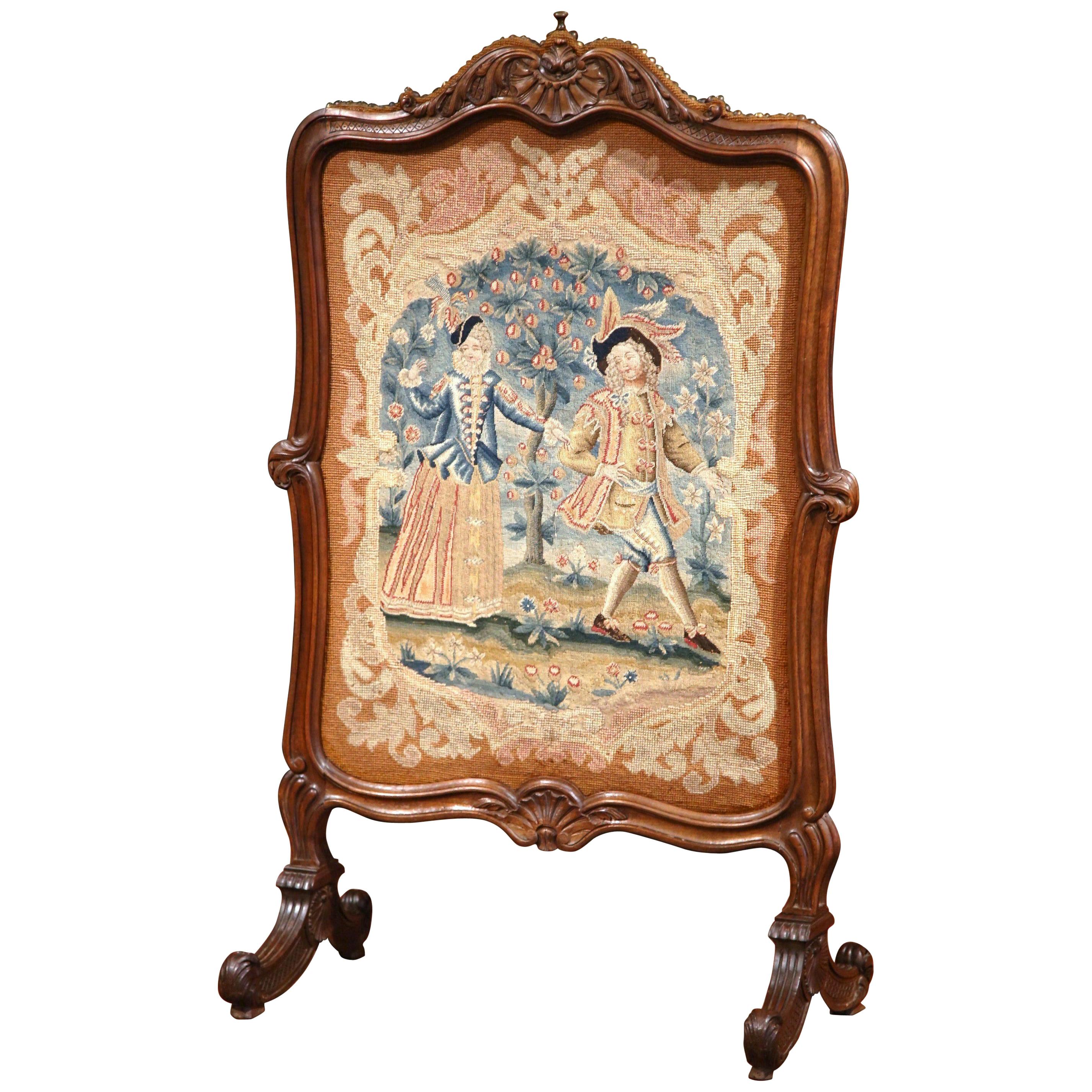 19th Century French Louis XIII Carved Walnut and Tapestry Fireplace ...