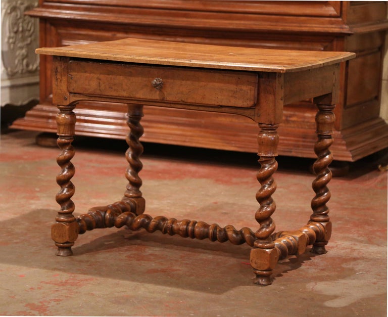 19th Century, French, Louis XIII Carved Walnut Barley Twist Table Desk ...