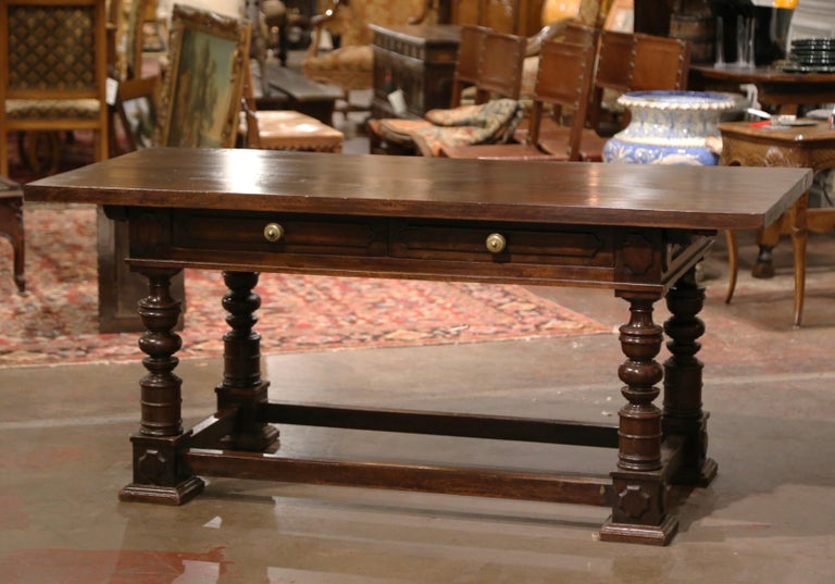 19th Century French Louis XIII Carved Walnut Library Writing Desk with ...