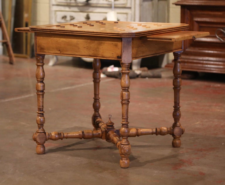 19th Century French Louis XIII Walnut Game Table and Chess Board with ...