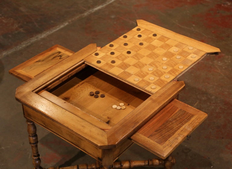 19th Century French Louis XIII Walnut Game Table and Chess Board with ...