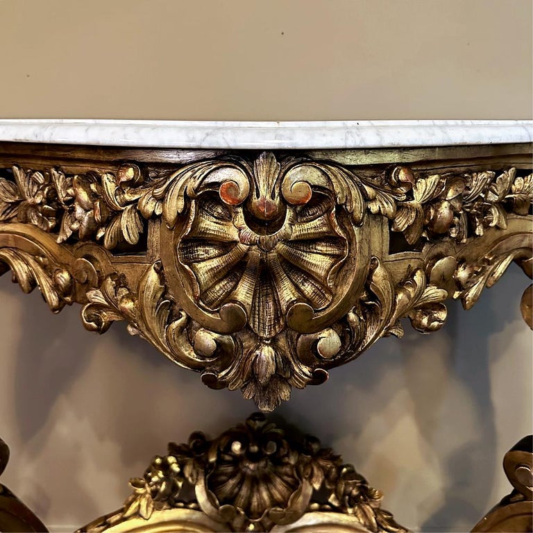 19th Century French Louis XIV Giltwood Console with Carrara Marble Top ...