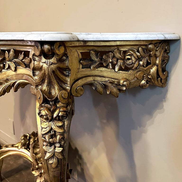 19th Century French Louis XIV Giltwood Console with Carrara Marble Top ...