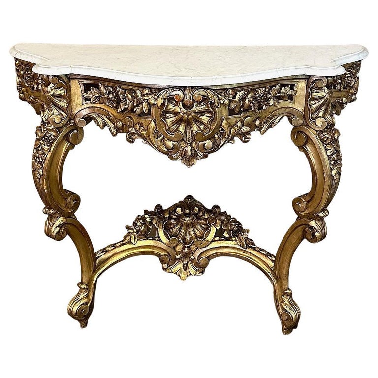 19th Century French Louis XIV Giltwood Console with Carrara Marble Top ...