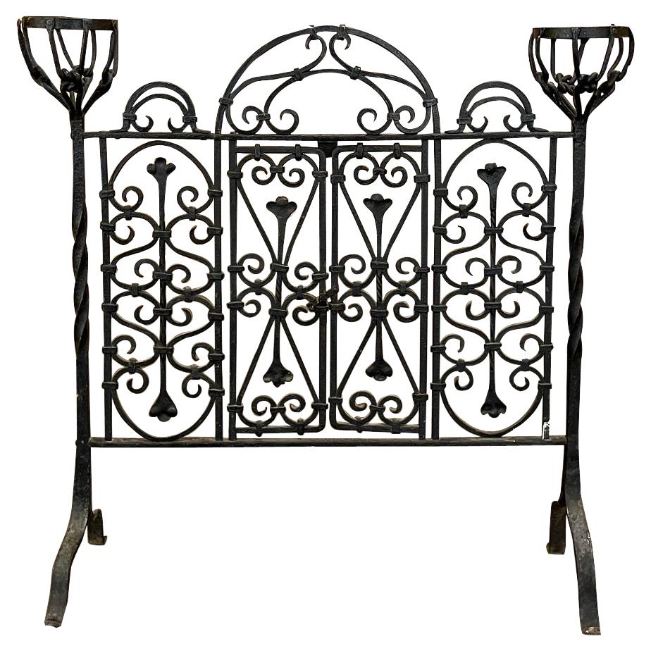 Unique Arts and Crafts Wrought Iron and Metal Firescreen with Cast Iron ...