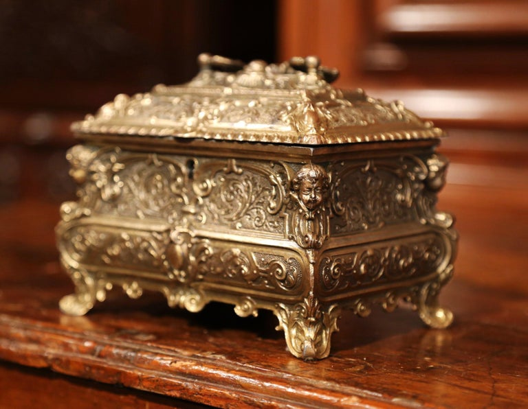 19th Century French Louis XV Brass Plated Bombe Jewelry Box with ...