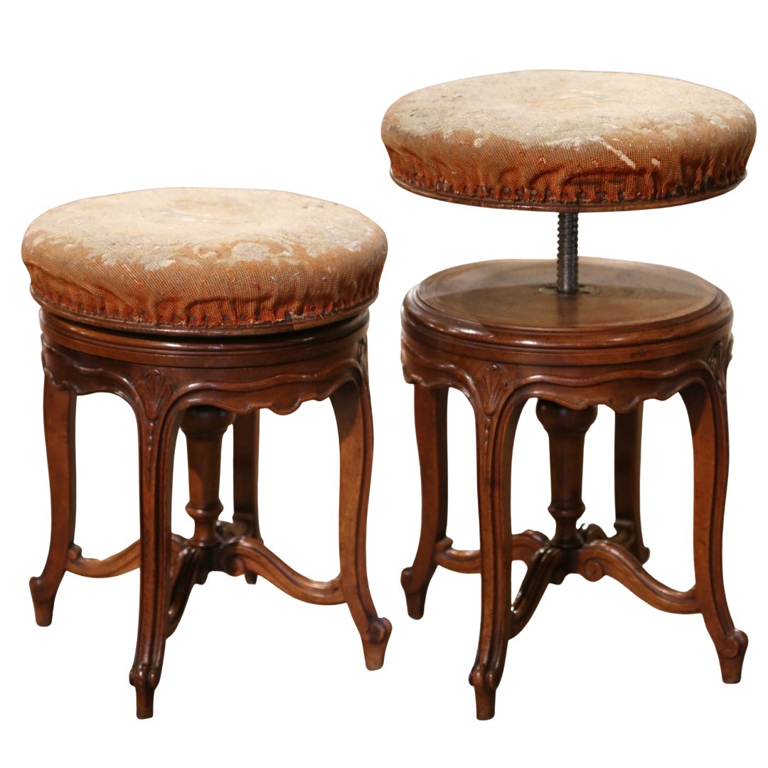 19th Century French Hand Carved and Painted Round Adjustable Piano ...