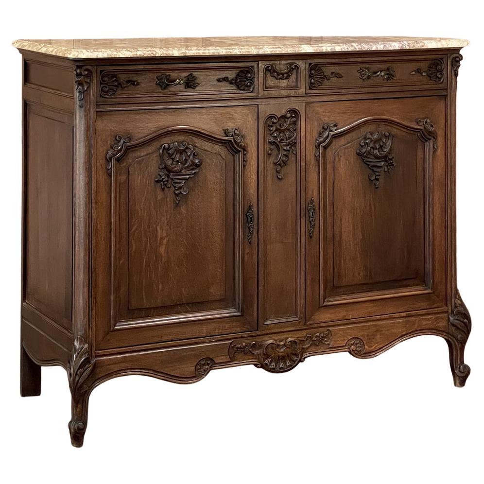 Massive Marble Topped Walnut Wood Louis XV Style Chateau Buffet at 1stDibs