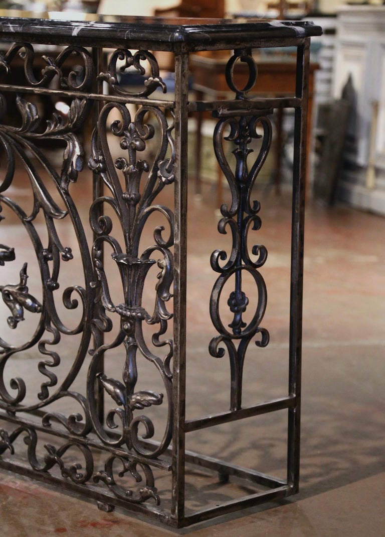 19th Century French Louis XV Marble Top Polished Wrought Iron Console ...