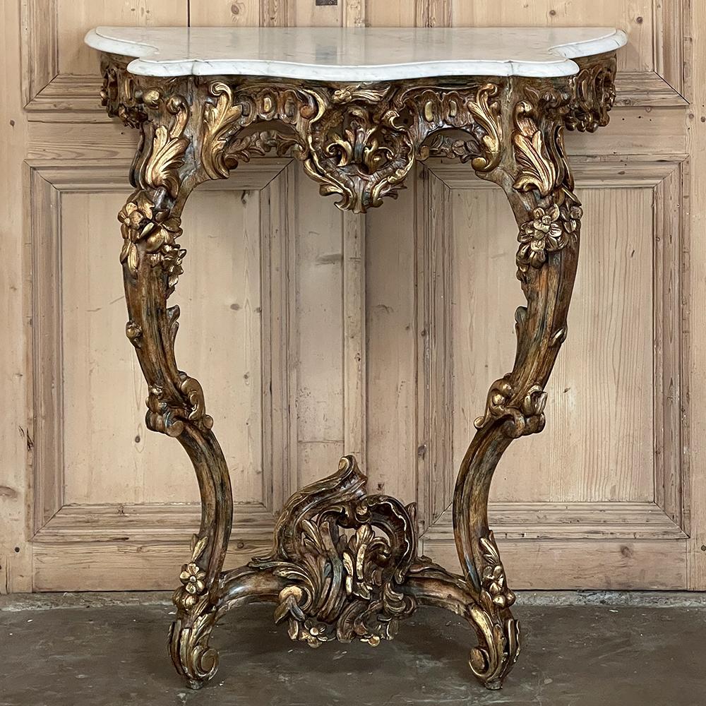 19th Century French Louis XV Rococo Marble Top Giltwood Console For ...