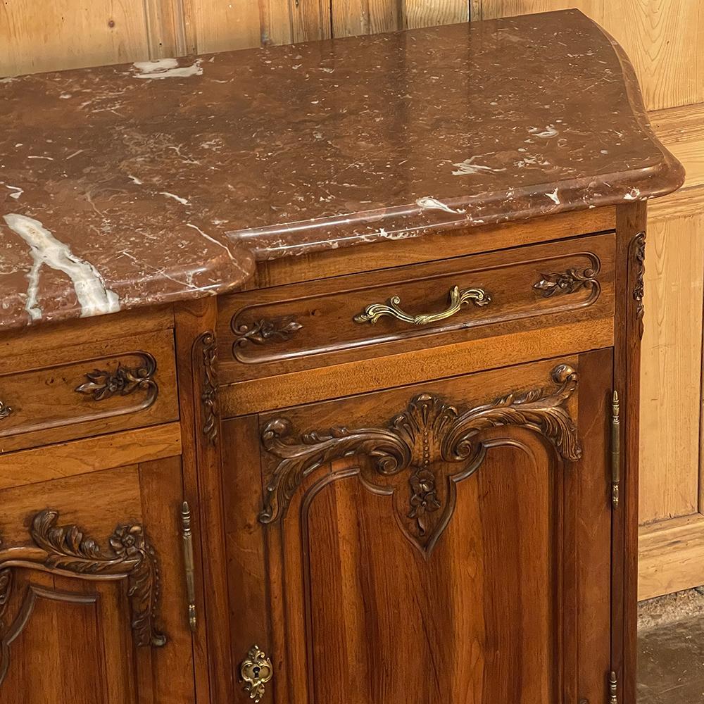 19th Century French Louis XV Serpentine Walnut Marble Top Buffet For Sale at 1stDibs