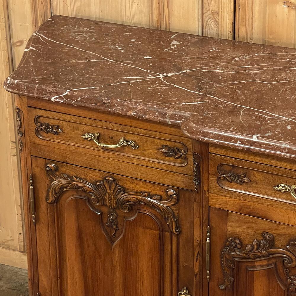 19th Century French Louis XV Serpentine Walnut Marble Top Buffet For Sale at 1stDibs