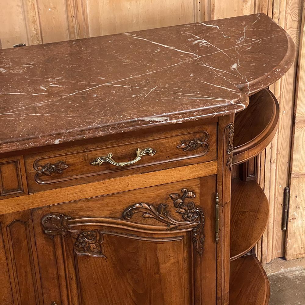19th Century French Louis XV Walnut Marble Top Buffet For Sale at 1stDibs