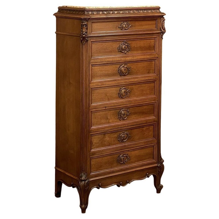 19th Century French Louis XV Walnut Marble Top Semainier ~ Lingerie ...