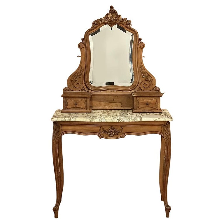 Coiffeuse française Louis XV du 19ème siècle avec plateau en marbre et ...