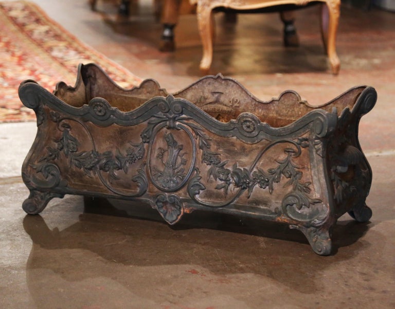 19th Century French Louis XV Weathered Iron Outdoor Planter Box ...