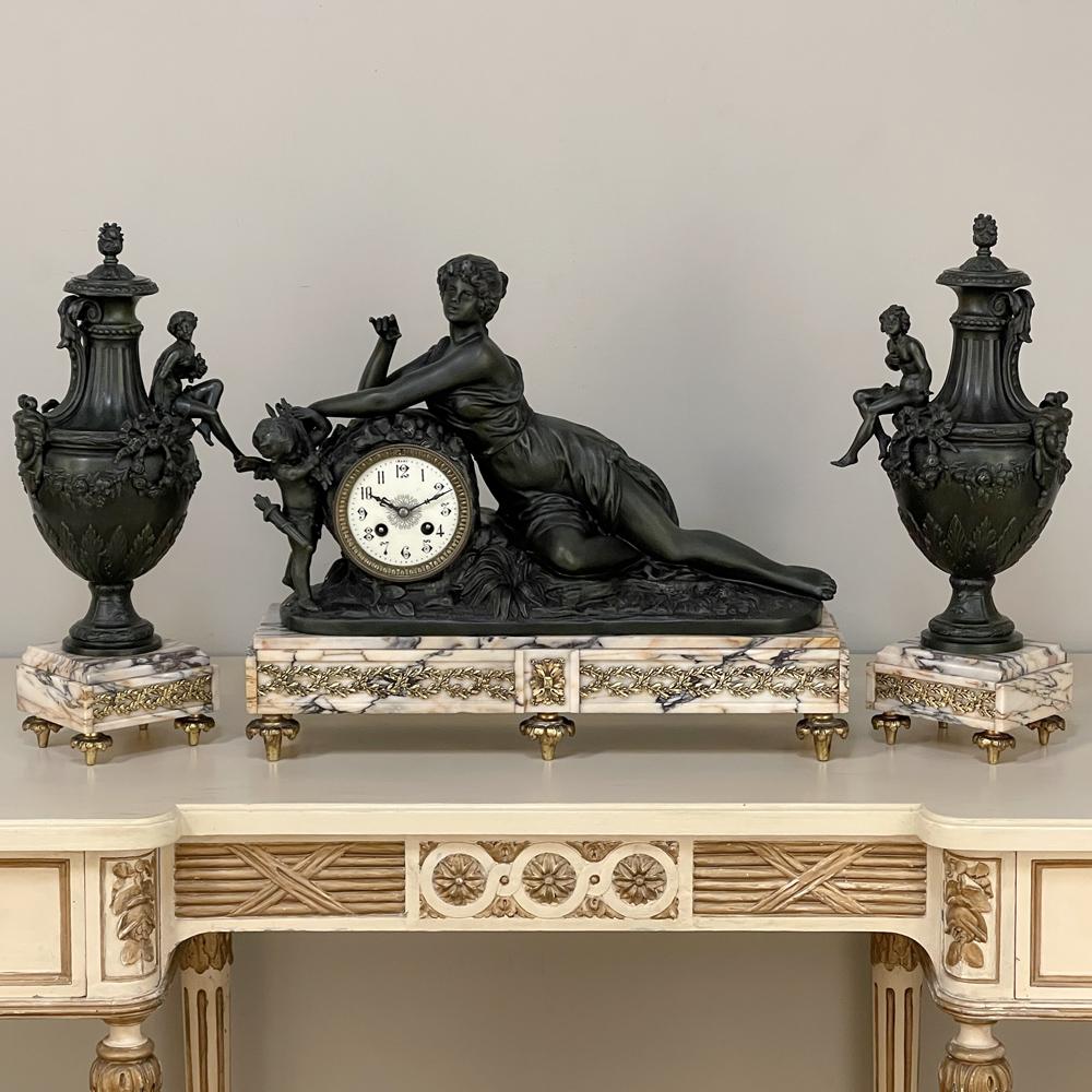 19th Century French Louis XVI 3-Piece Mantel Clock Set For Sale at 1stDibs