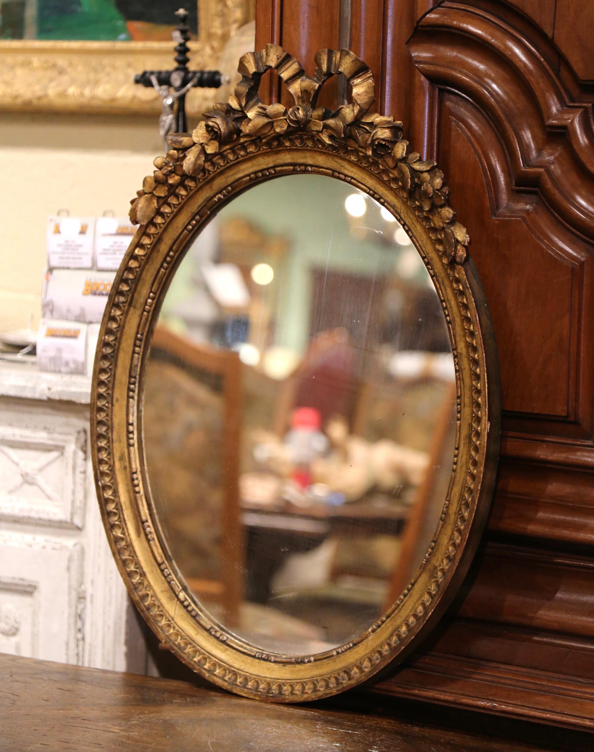 19th Century French Louis XVI Carved Giltwood Oval Wall Mirror with ...