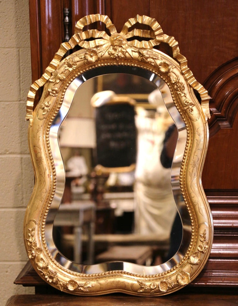 19th Century French Louis XVI Carved Giltwood Wall Mirror with Ribbon ...