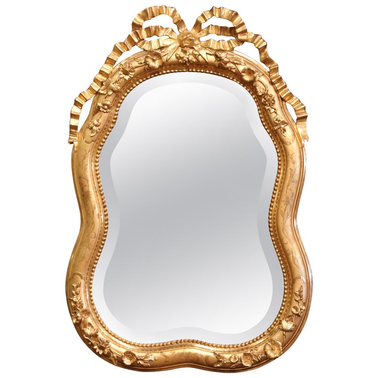 19th Century French Louis XVI Carved Giltwood Wall Mirror with Ribbon ...