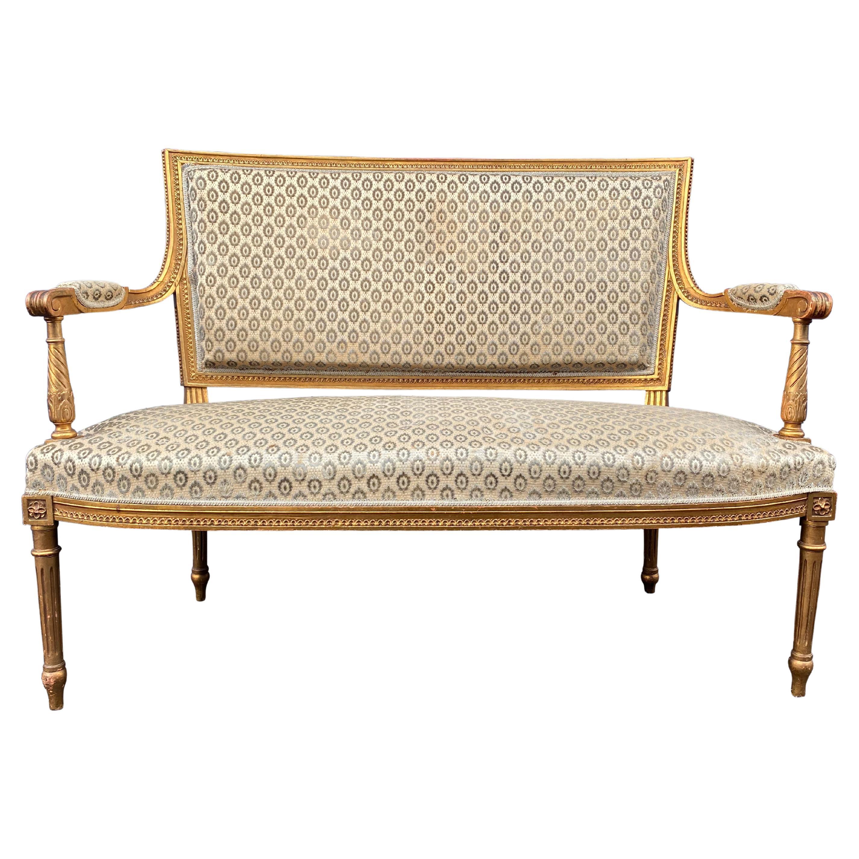 20th Century Carved Ribbon Giltwood Louis XVI Style French Sofa at 1stDibs