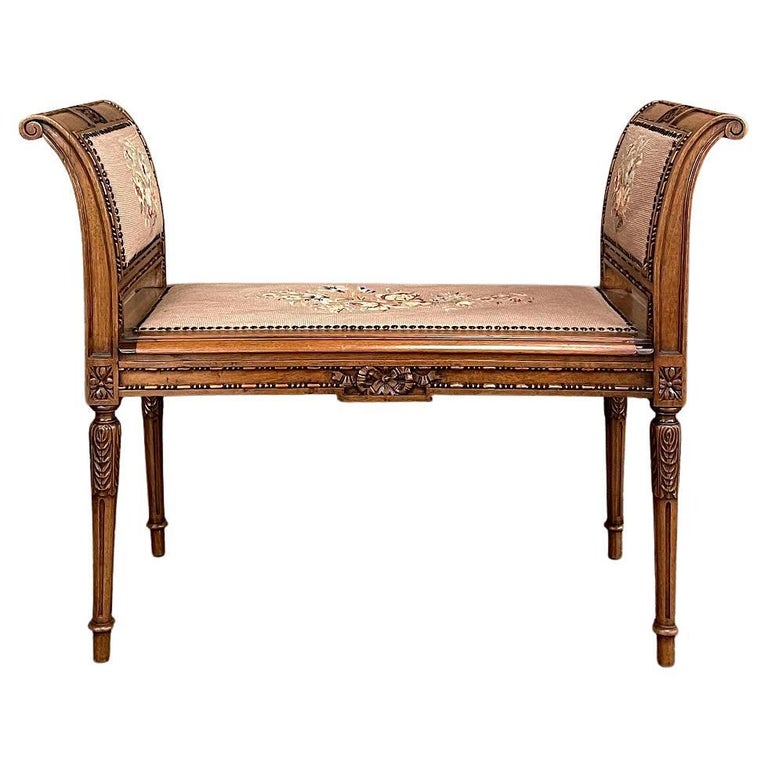 19th Century French Louis XVI Needlepoint Armbench ~ Vanity Bench at 1stDibs