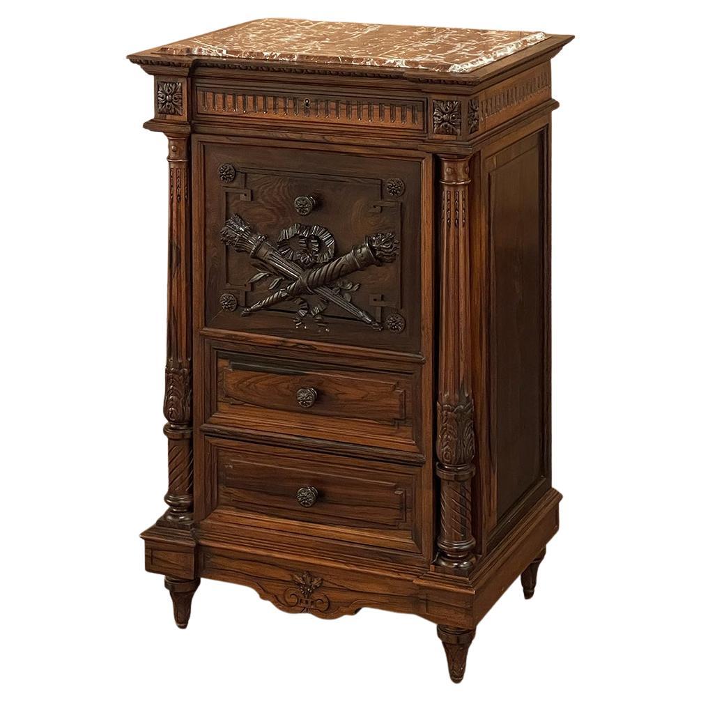 19th Century Victorian Carved Oak Marble Top Nightstands, Pair at 1stDibs
