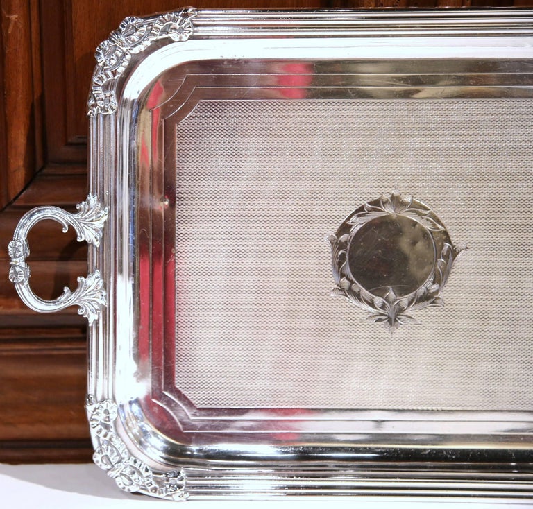 19th Century French Louis XVI Silver Plated Tray with Repousse Decor ...