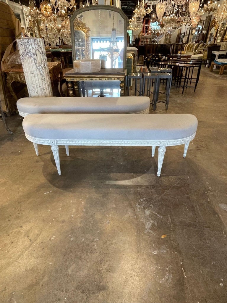 19th Century French Louis XVI Style Carved and Painted Benches For Sale ...