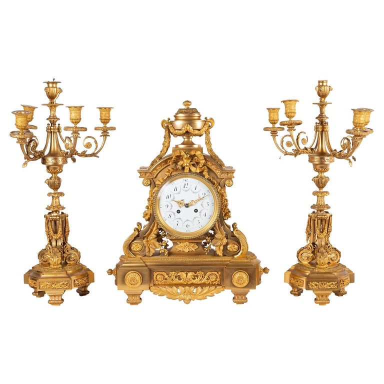 19th Century French, Louis XVI Style Clock Set For Sale at 1stDibs