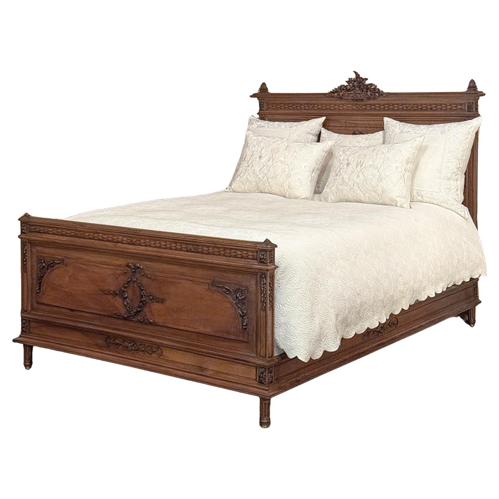 19th Century Italian Carved Inlaid Walnut Burl Queen Bed For Sale at ...