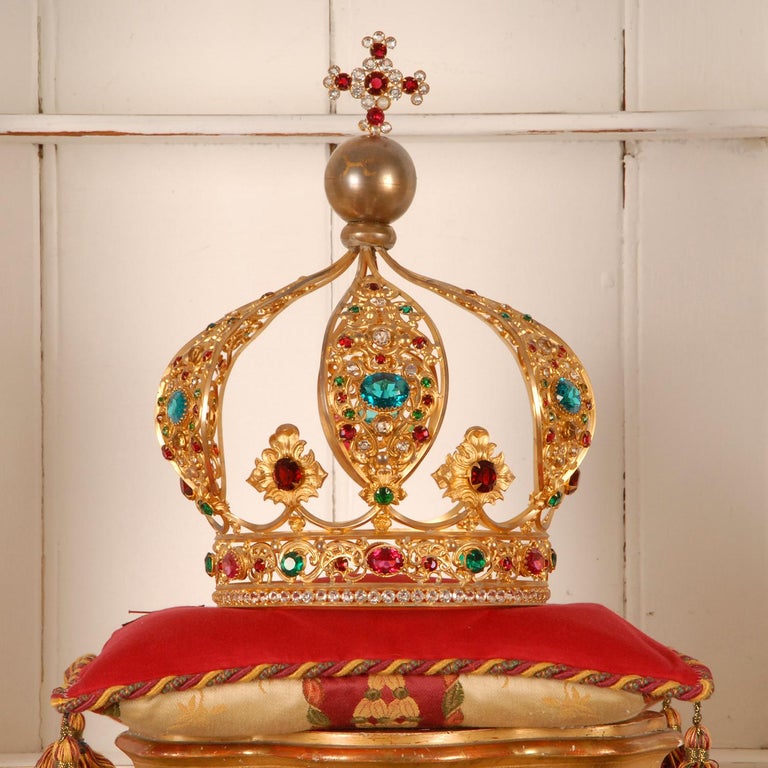 19th Century French Madonna Religious Gold Crown Jewelled Santos Crown ...