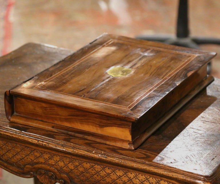 19th Century French Mahogany Marquetry Book-Form Decorative Bible Box ...