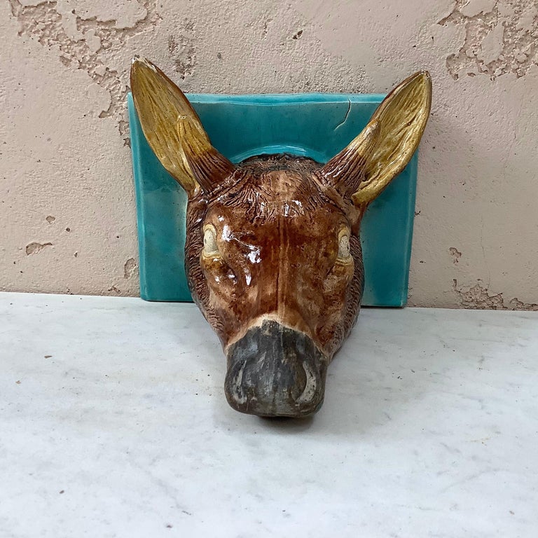 19th Century French Majolica Deer Head Shelf Applique For Sale at 1stDibs