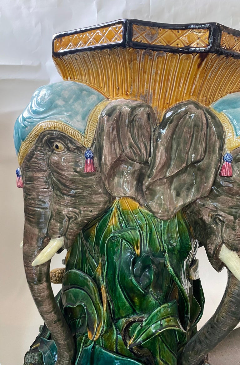 19th Century French Majolica Pedestal Column with Elephants For Sale at ...