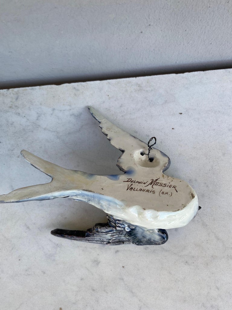 19th Century French Majolica Swallow Wall Pocket Delphin Massier For ...
