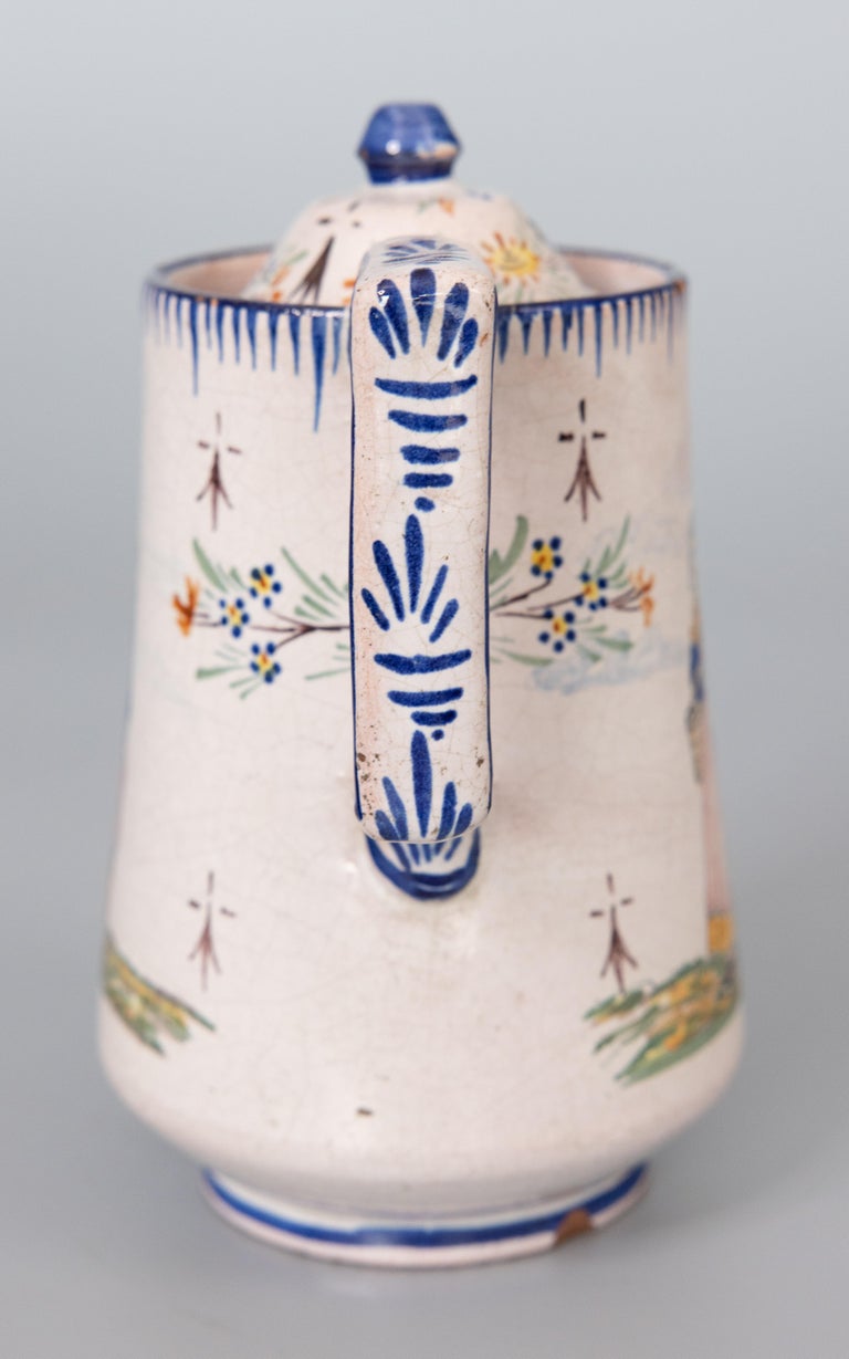 19th Century French Malicorne Faience Tea Pot For Sale at 1stDibs