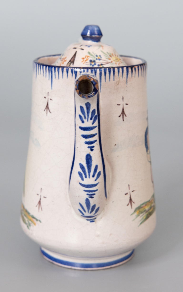 19th Century French Malicorne Faience Tea Pot For Sale at 1stDibs