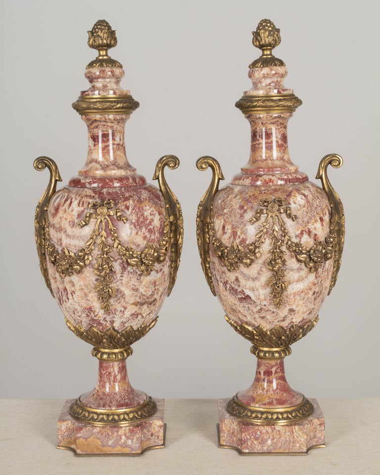 19th Century French Marble and Bronze Cassolette Urns Pair For Sale at ...