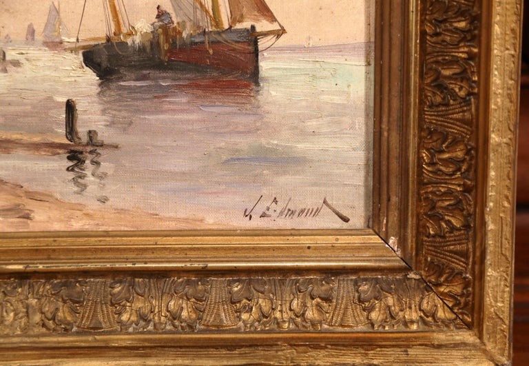 19th Century French Marine Scene Oil on Canvas Painting Signed J ...