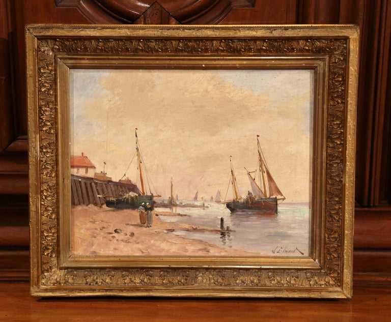 19th Century French Marine Scene Oil on Canvas Painting Signed J ...