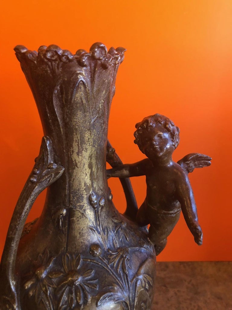 19th Century French Metal Cupid Vase For Sale at 1stDibs