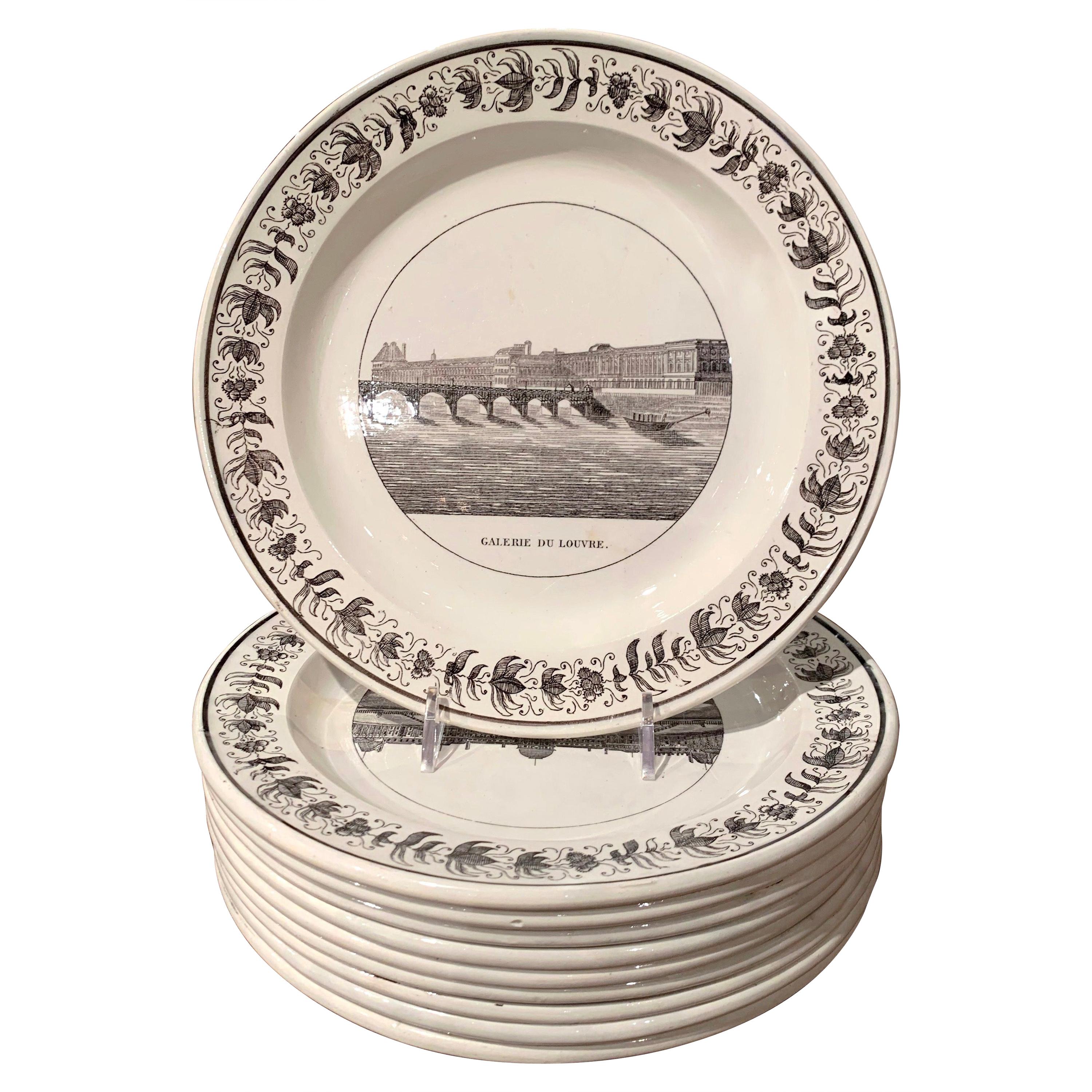 19th Century French Napoleon III Black and White Paris Scenes Plates ...