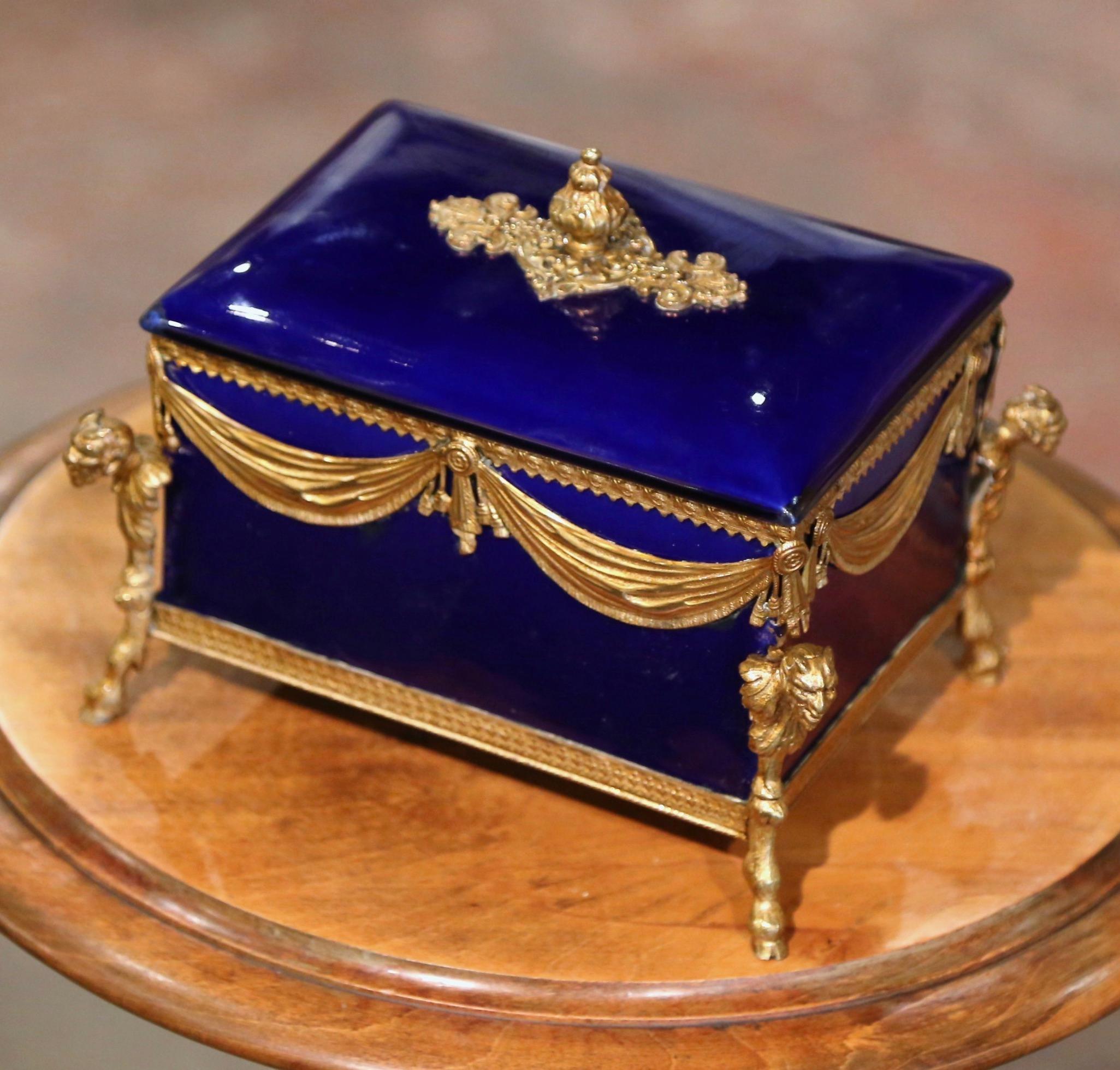 19th Century French Napoleon III Bronze Dore and Cobalt Porcelain ...