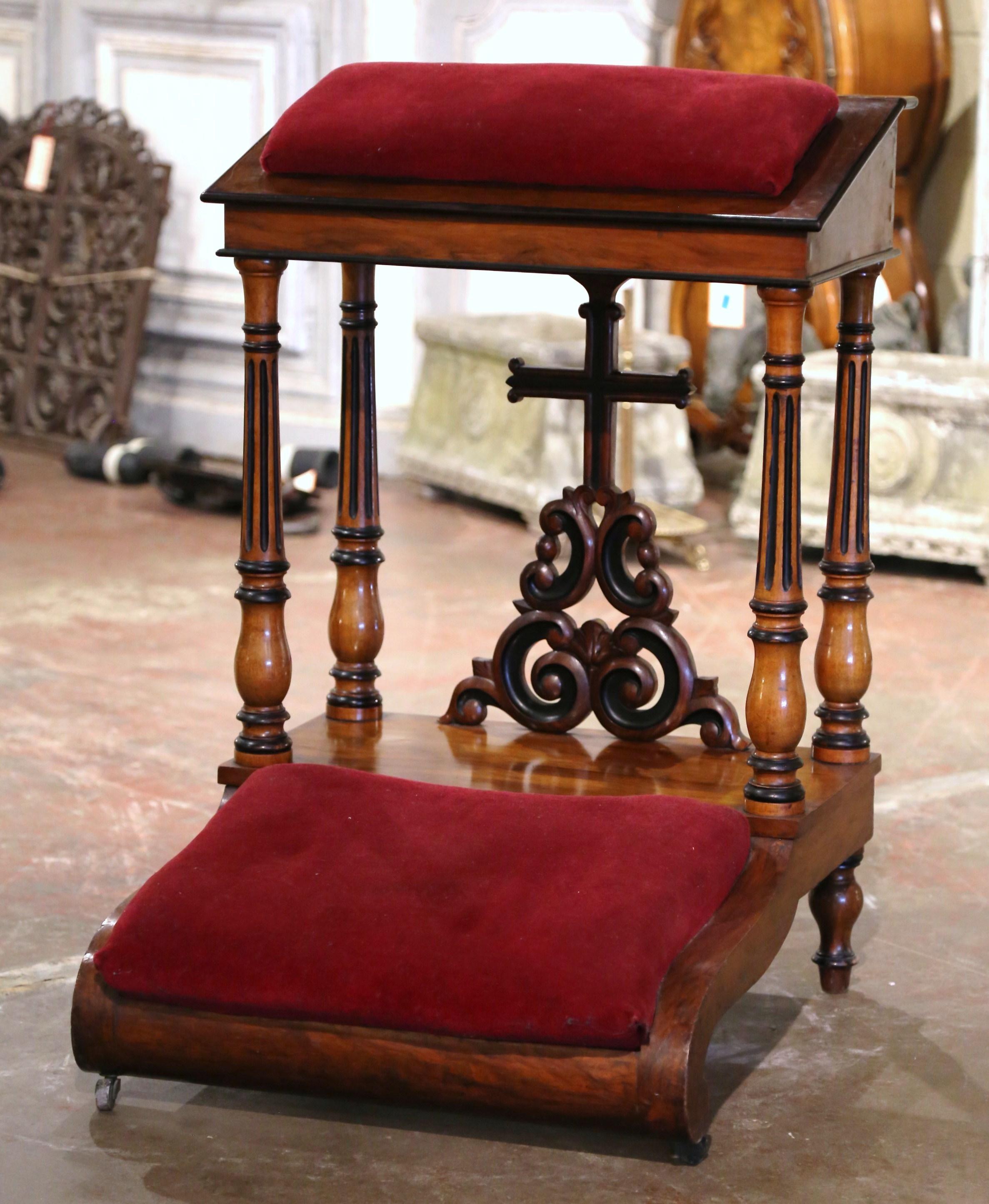 19th Century French Napoleon III Carved Mahogany and Velvet Prayer ...
