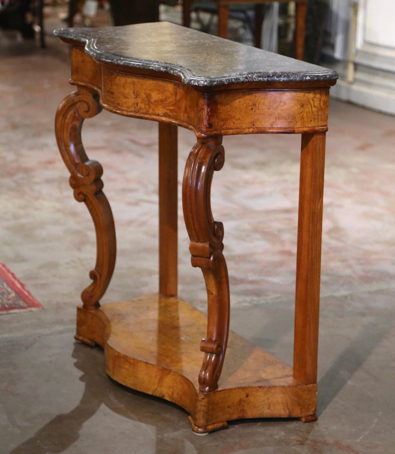 19th Century French Napoleon III Marble Top Carved Elm Console Table ...