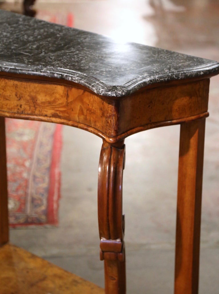 19th Century French Napoleon III Marble Top Carved Elm Console Table ...
