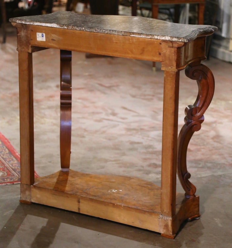 19th Century French Napoleon III Marble Top Carved Elm Console Table ...