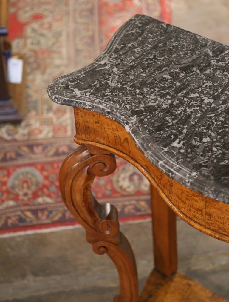 19th Century French Napoleon III Marble Top Carved Elm Console Table ...